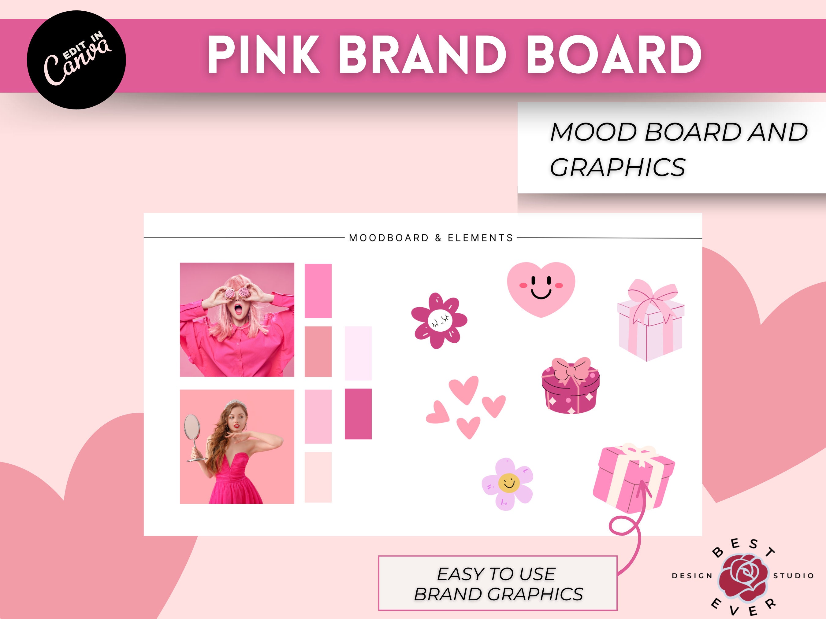 Pink Brand Kit Template Pink Branding Mood Board pink Retro - Etsy