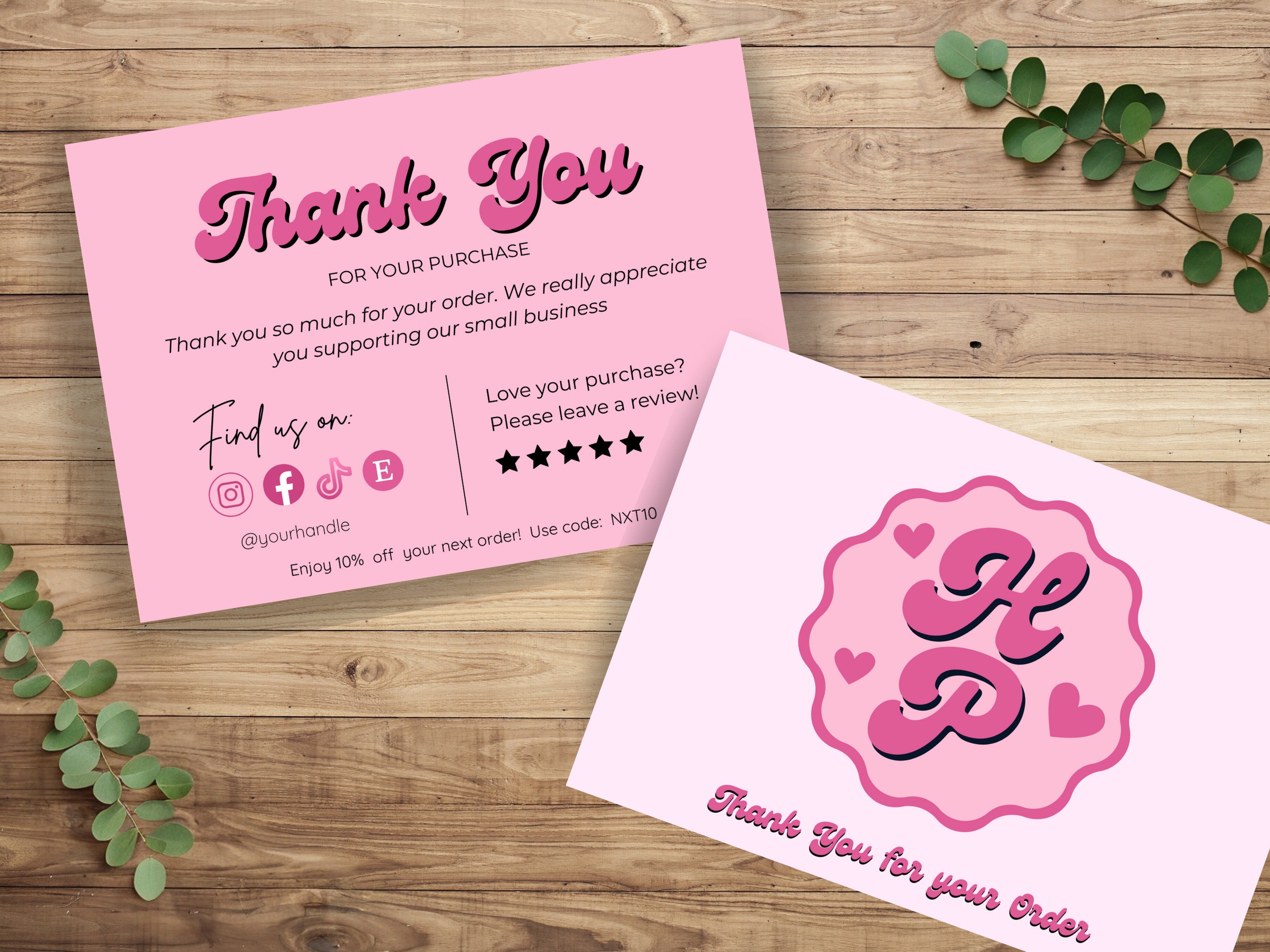 PINK Thank You Card Template Happy Pink Editable Small - Etsy