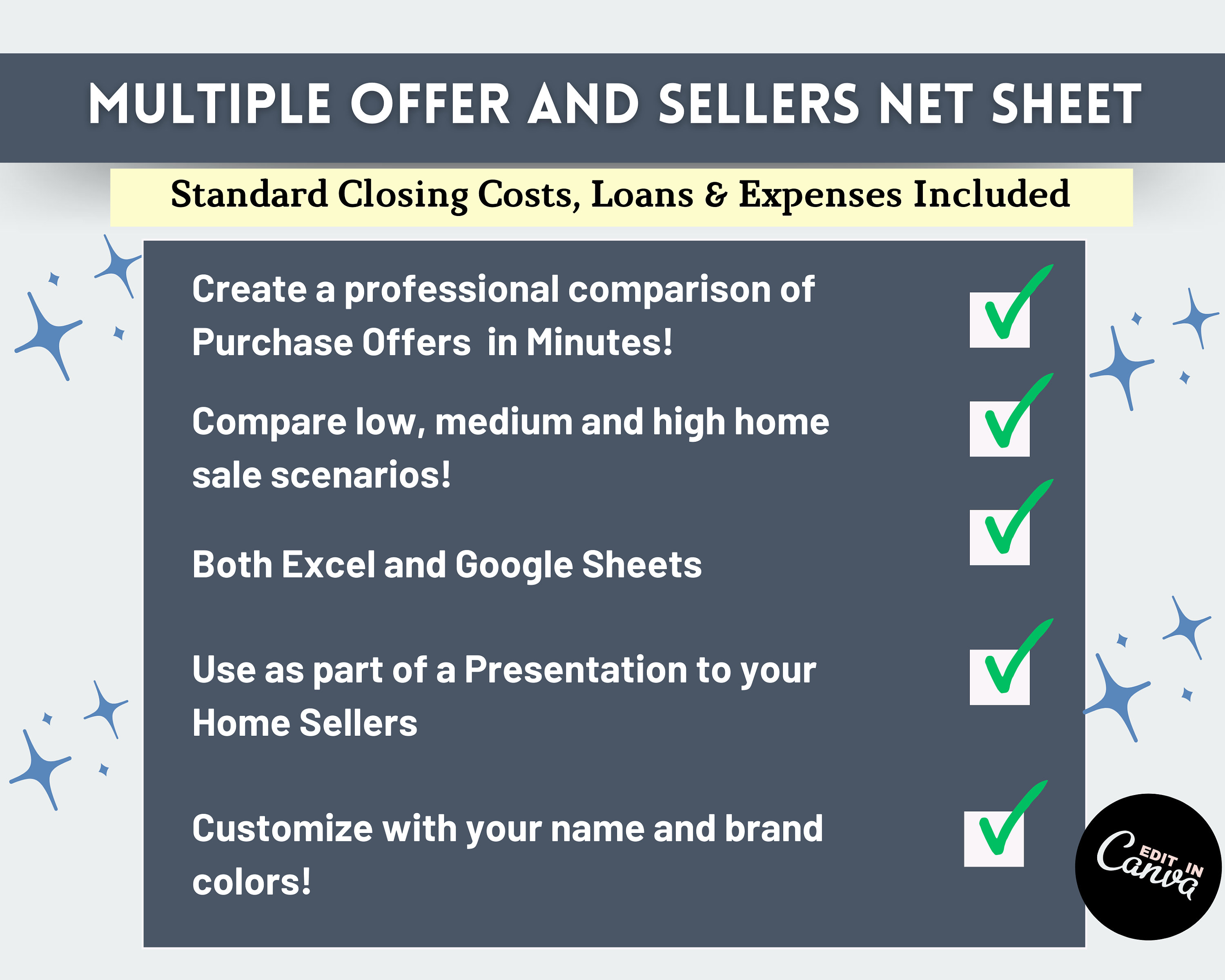 Seller's Net Sheet + Multiple Offers Spreadsheet Bundle |seller ...