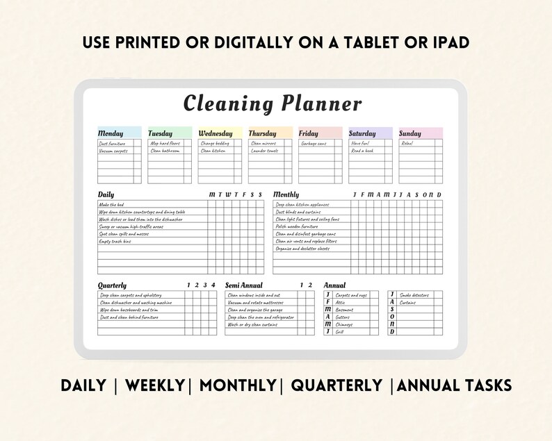 Editable Cleaning Schedule, Daily Weekly Yearly Home Cleaning Checklist ...