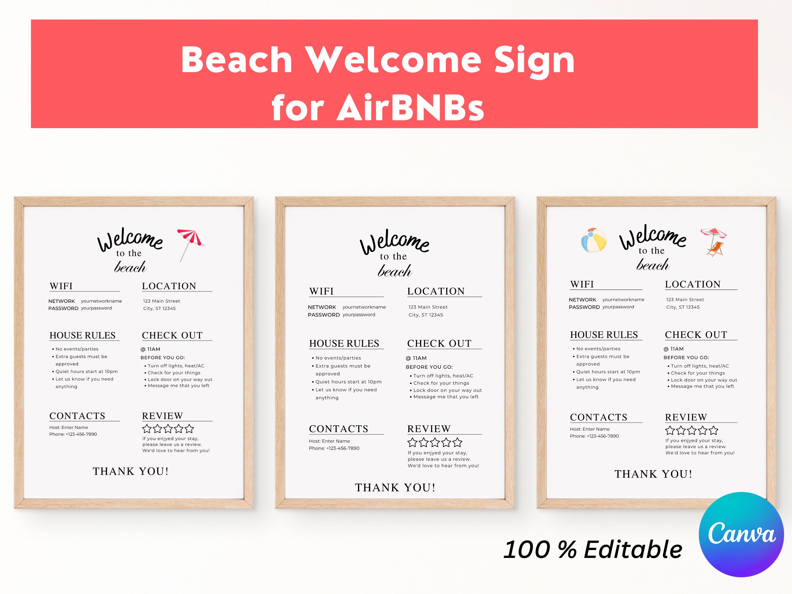 Beach House Welcome Sign, Vacation Rental Editable Template, Printable ...