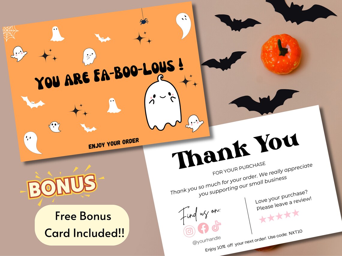 Editable Halloween Thank You Card Ghost Thank You Order Insertretro ...
