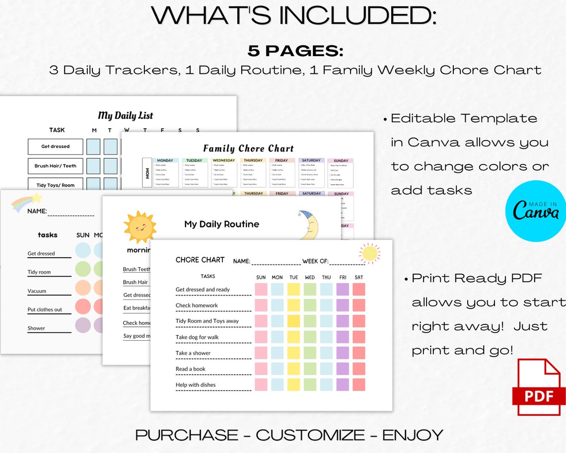 Editable Family Chore Chart, Printable Canva Chore Chart for Family and ...