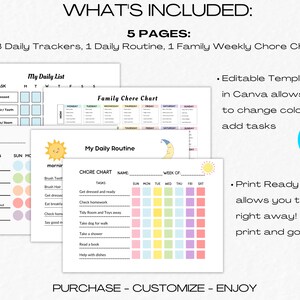 Editable Chore Charts, Printable Canva Family and Kids Chore Chart ...