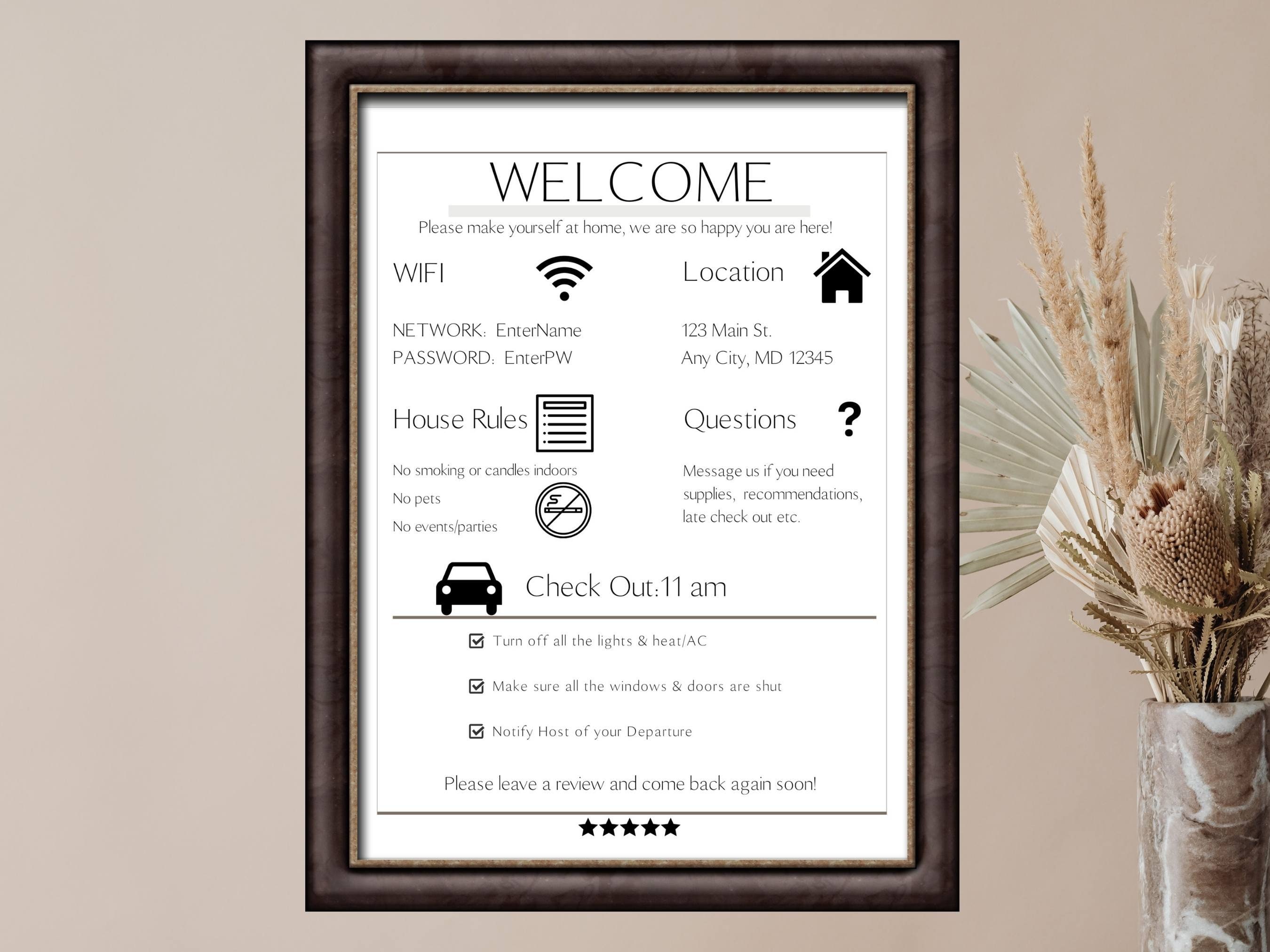 Airbnb Welcome Sign, One Page Welcome Book, Airbnb Signs Canva Template ...