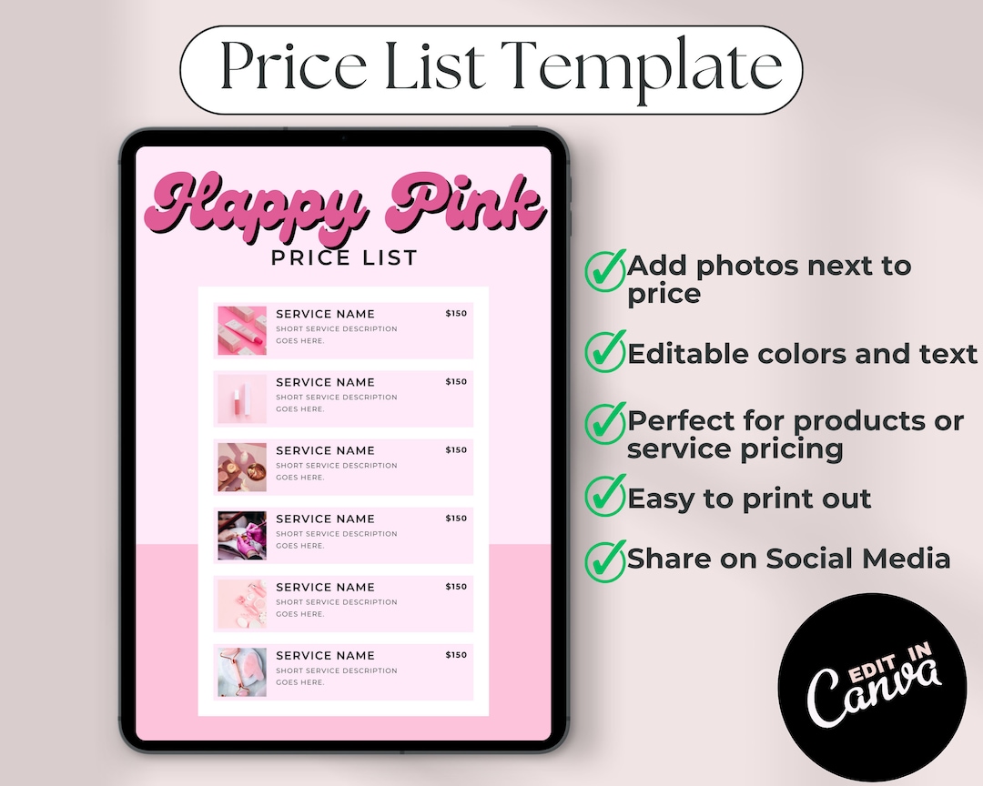 Pink Price List Template Bundle, Price List Flyers Canva Template ...