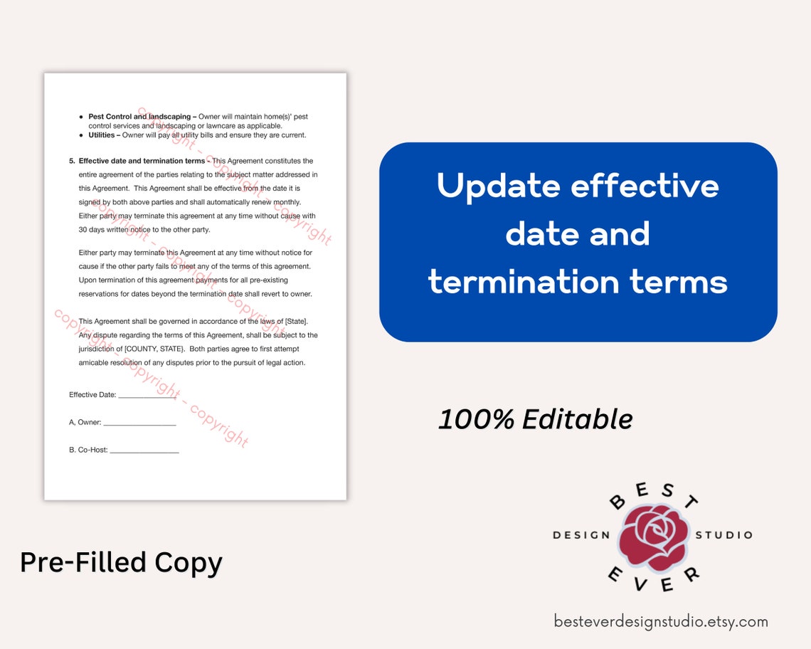 Airbnb Co-host Agreement Contract, Customizable Co-host Template ...