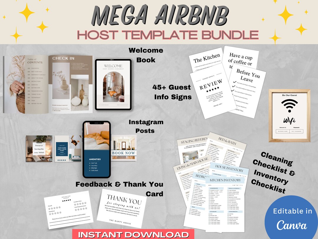 MEGA Airbnb Host Bundle Template Airbnb Welcome Book Editable Rental ...