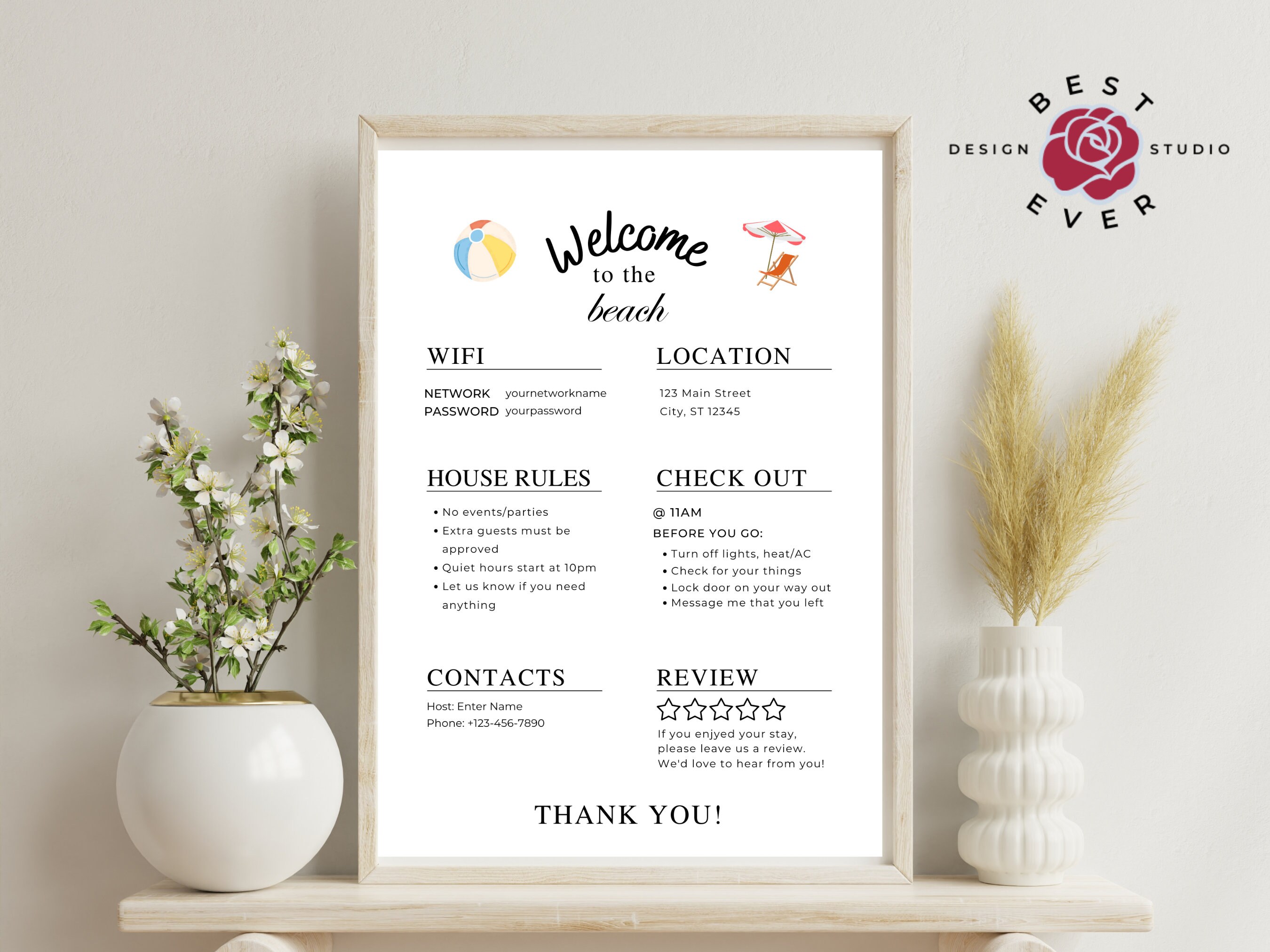 Beach House Welcome Sign, Vacation Rental Editable Template, Printable ...