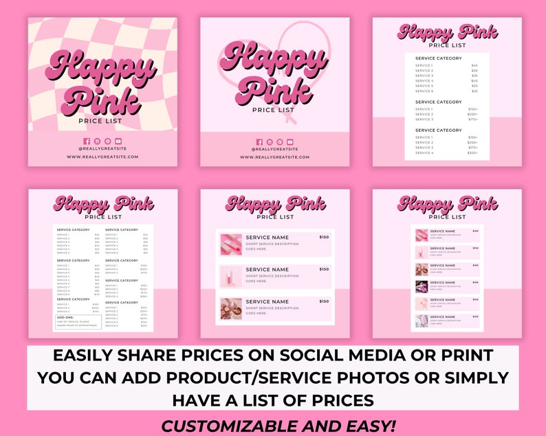 Pink Price List Template Bundle, Price List Flyers Canva Template ...