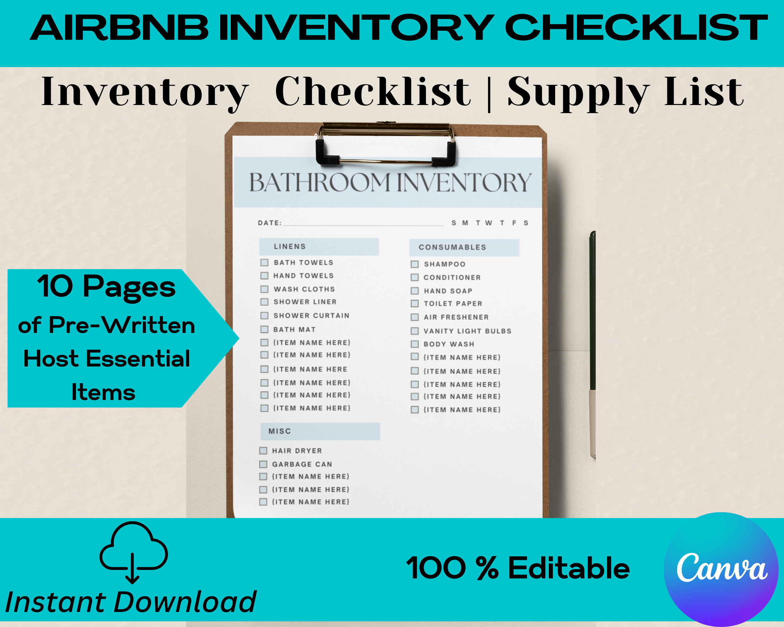 Airbnb Inventory Checklist Template Vacation Rental Printable Supply ...