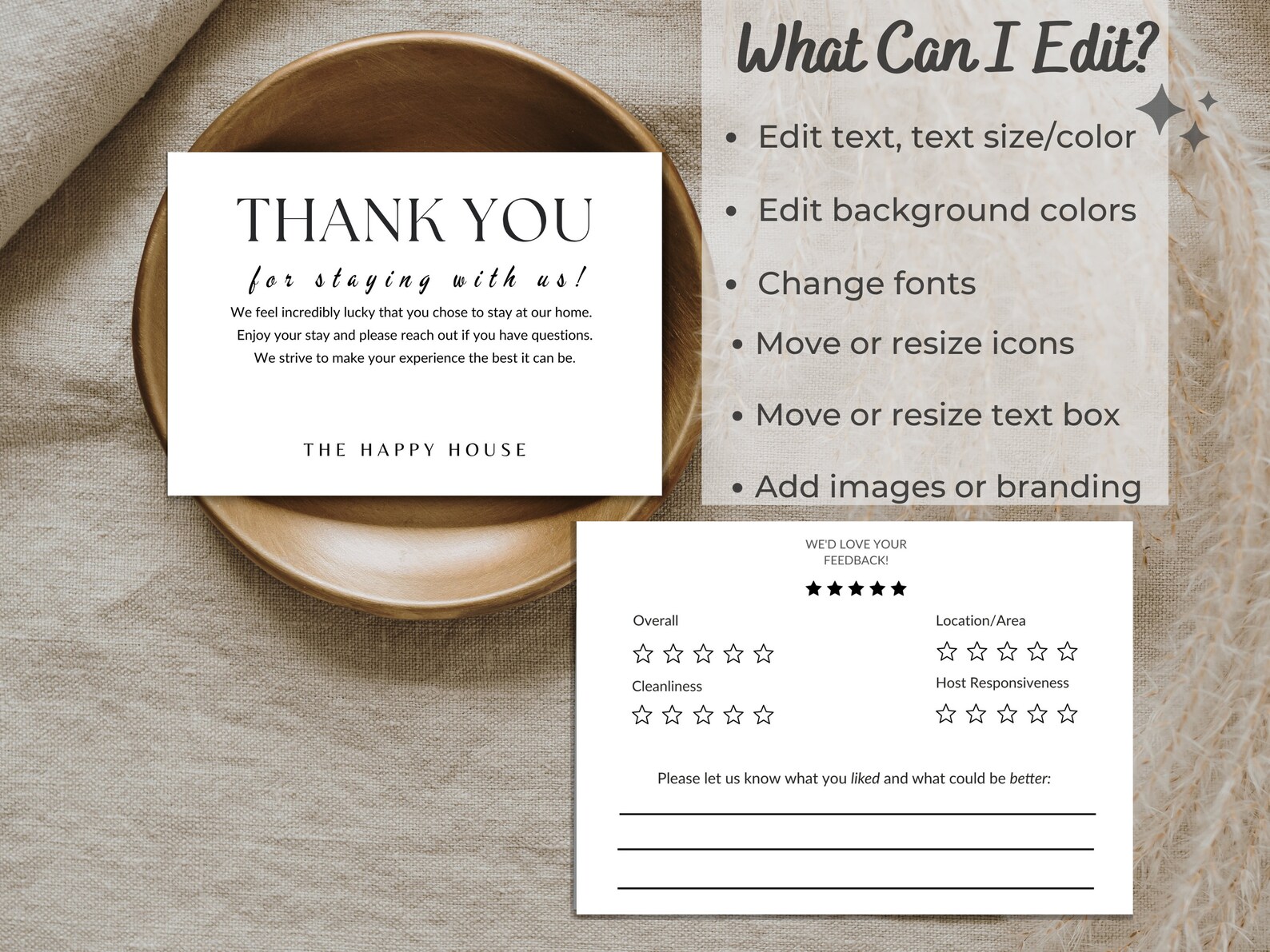 Airbnb Host Thank You Card Template With Review Request | Editable STR ...