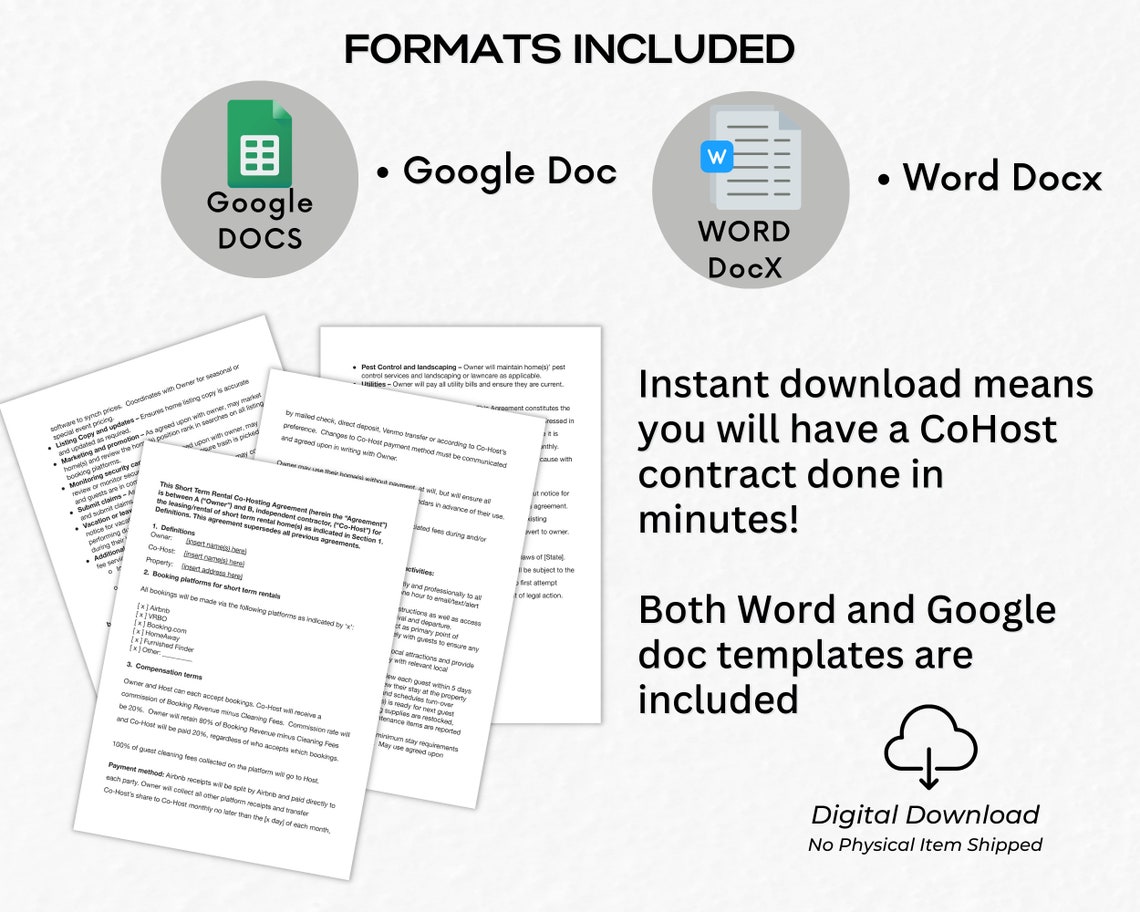 Airbnb Co-host Agreement Contract, Customizable Co-host Template ...