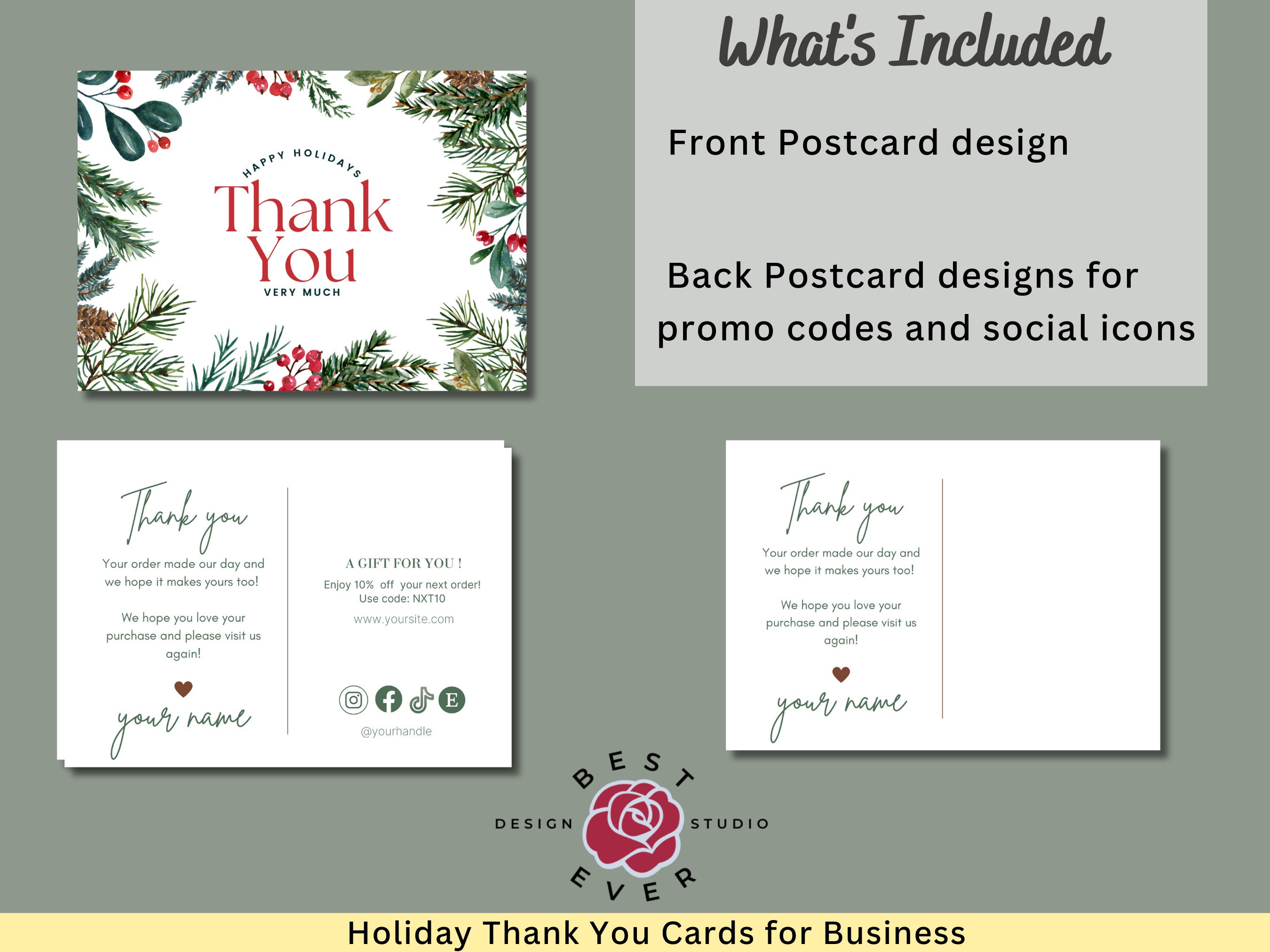Christmas Thank You Card Template Printable Thanks for Your Purchase ...