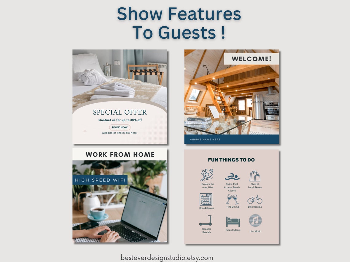 Airbnb Instagram Post Template Bundle, Short Term Rental Instagram ...