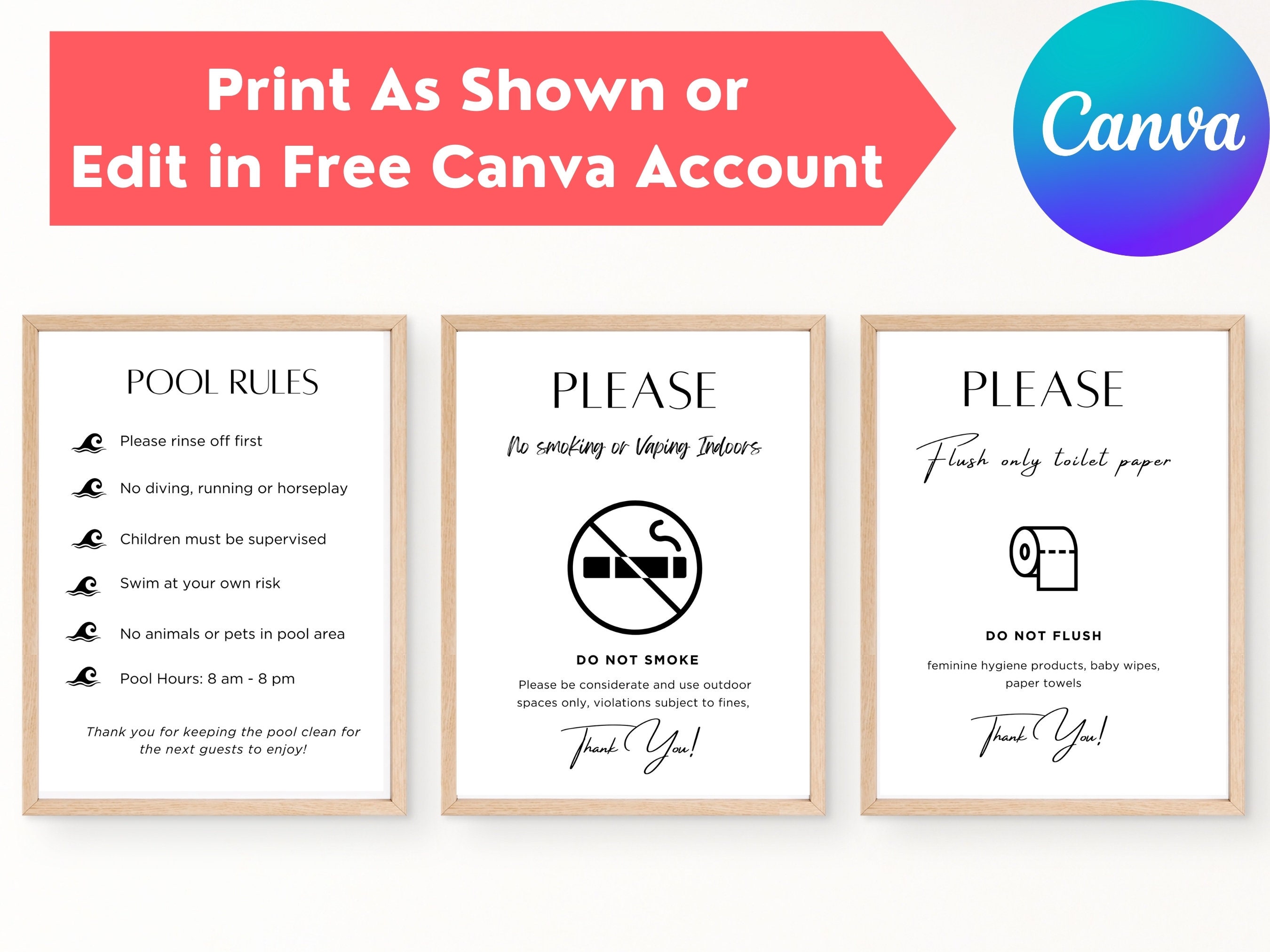 Modern Airbnb Sign Bundle Airbnb Signage Wifi Sign aesthetic Vacation ...