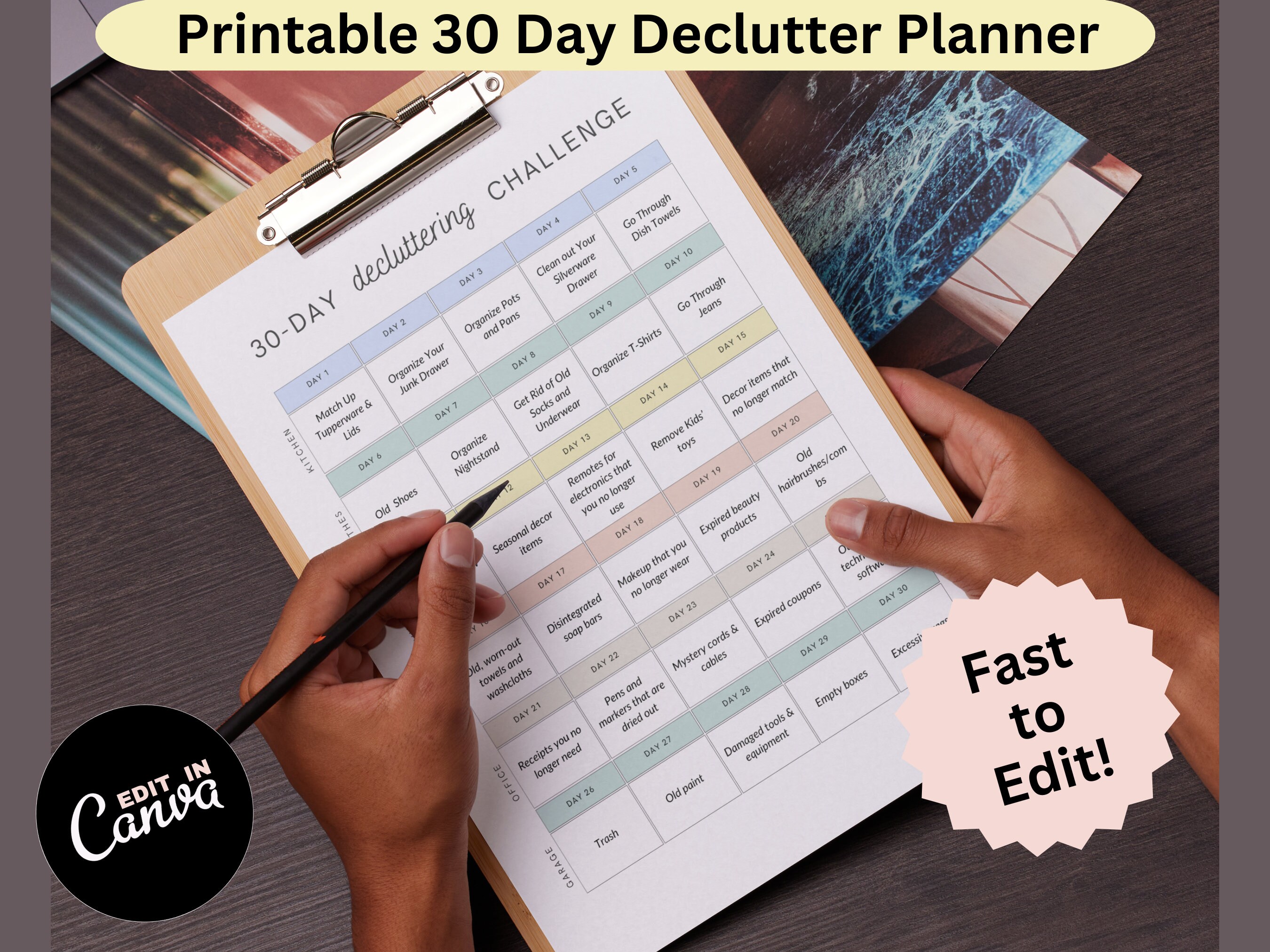 30 Day Declutter Challenge Planner, Editable Declutter Challenge ...
