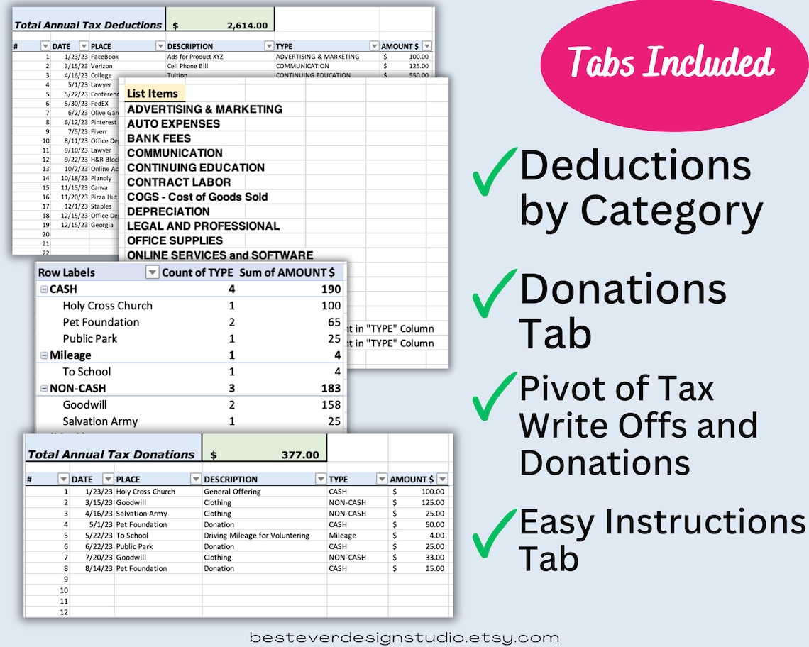 Tax Deduction Spreadsheet for Excel & Google Sheets Tax Deduction ...
