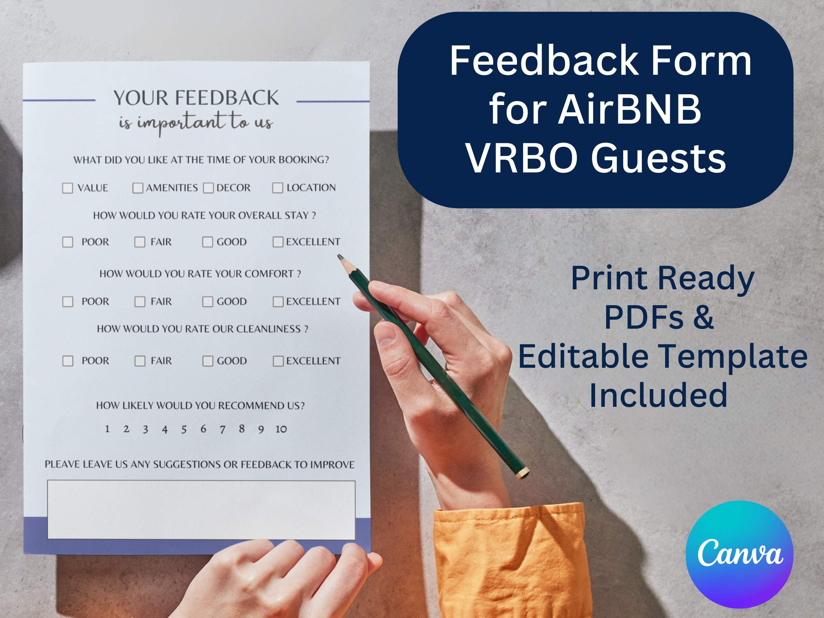 Airbnb Guest Feedback Form VRBO Suggestion Card Airbnb Feedback Form ...