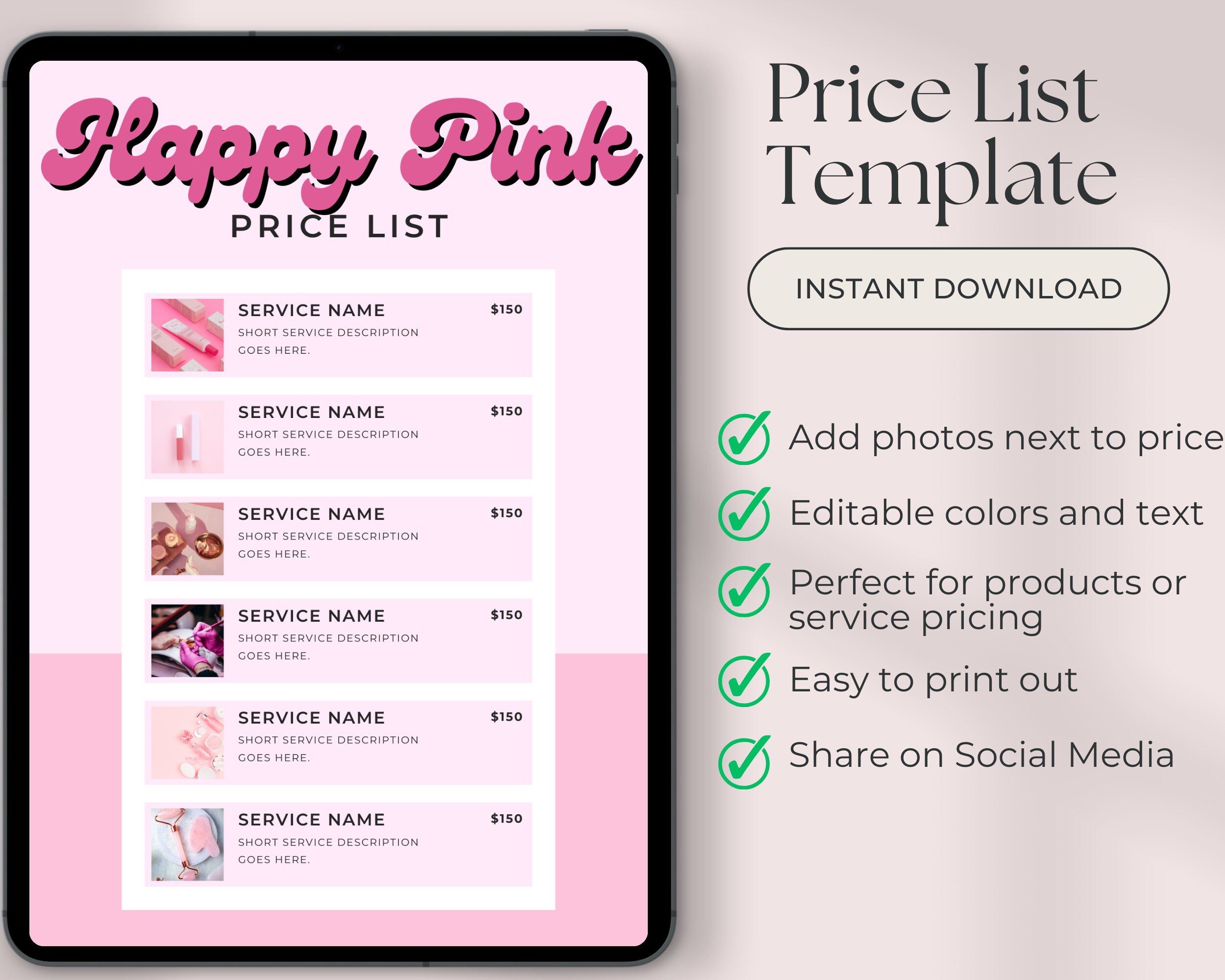 Pink Price List Template Bundle, Price List Flyers Canva Template ...