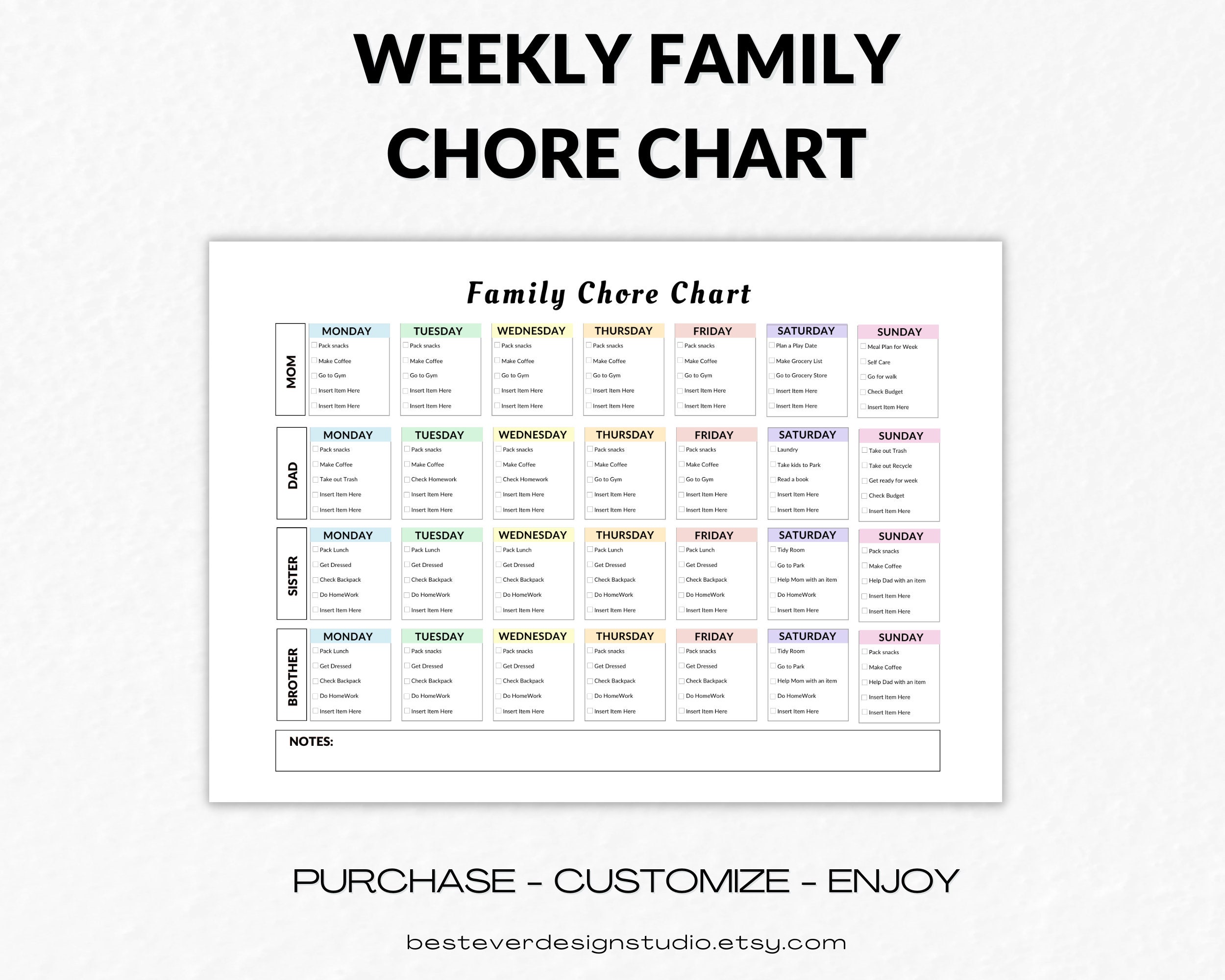 Editable Chore Charts, Printable Canva Family and Kids Chore Chart ...