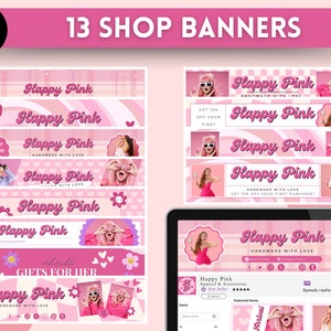 PINK Etsy Shop Kit Bright Etsy Branding Kit Editable Pink Shop Branding ...