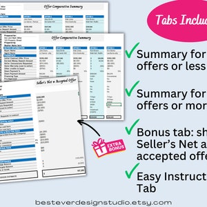 Seller's Net Sheet + Multiple Offers Spreadsheet Bundle |seller ...