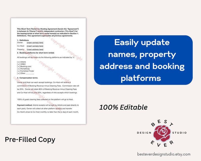 Airbnb Co-host Agreement Contract, Customizable Co-host Template ...