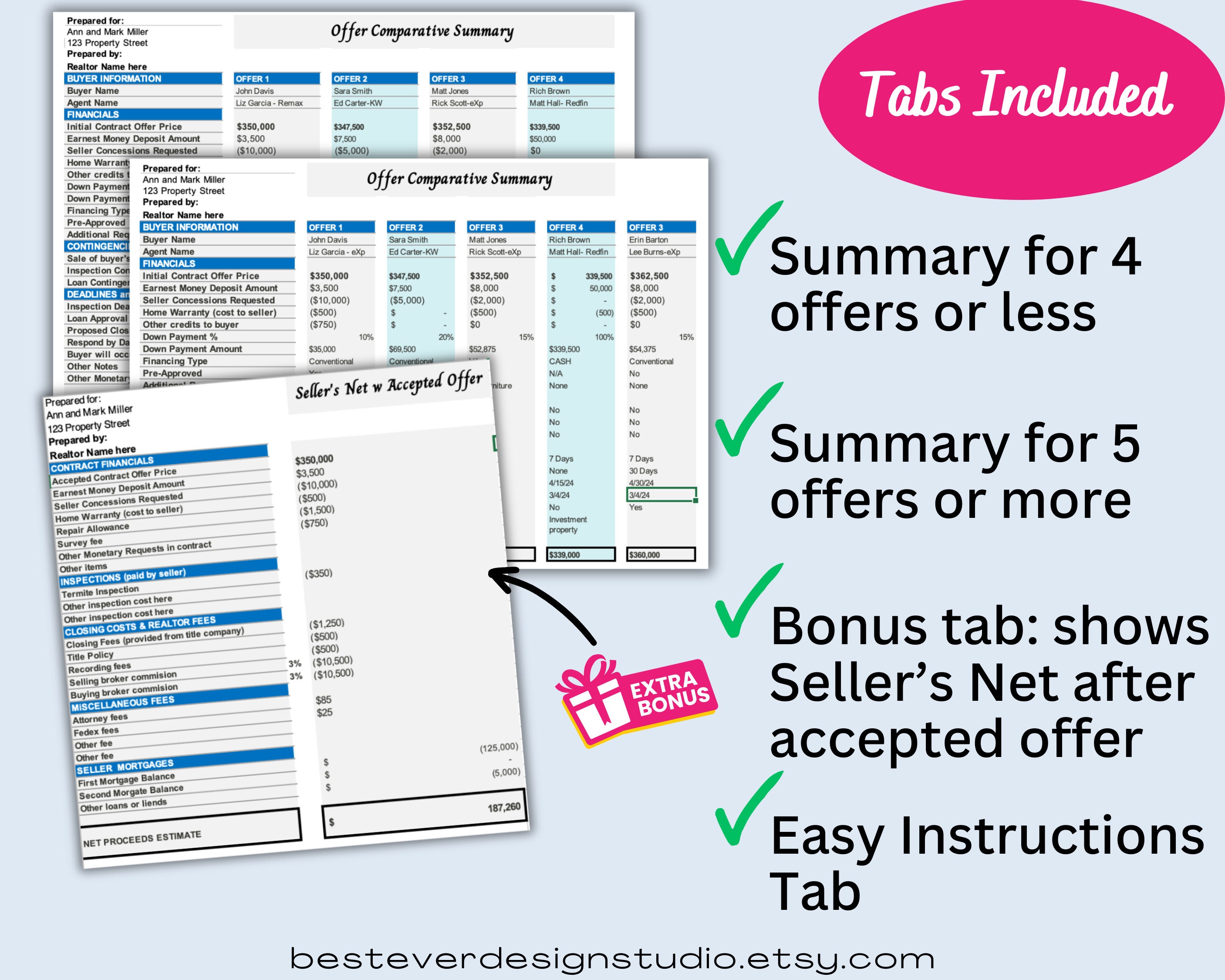 Multiple Offer Spreadsheet for Excel & Google Sheets | Multiple Offer ...