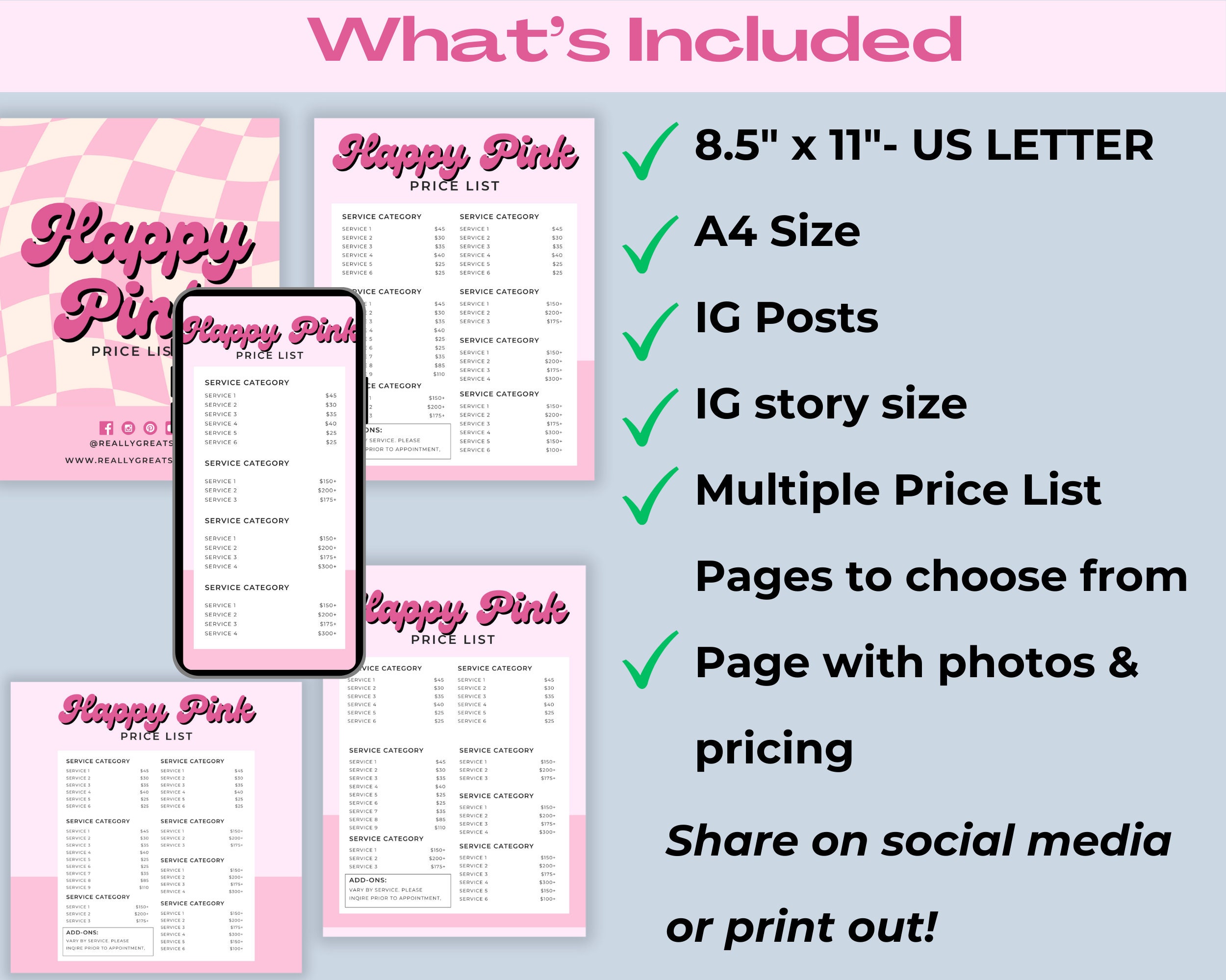 Pink Price List Template Bundle, Price List Flyers Canva Template ...