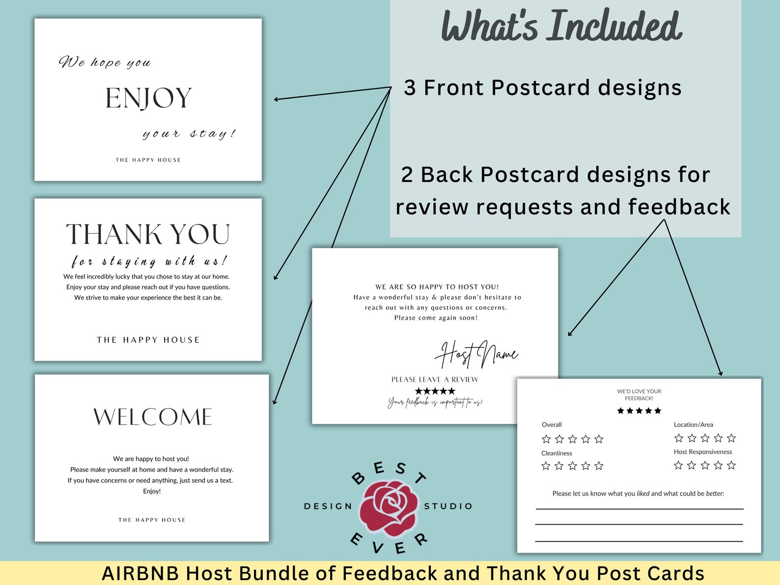 Airbnb Host Thank You Card Template With Review Request | Editable STR ...