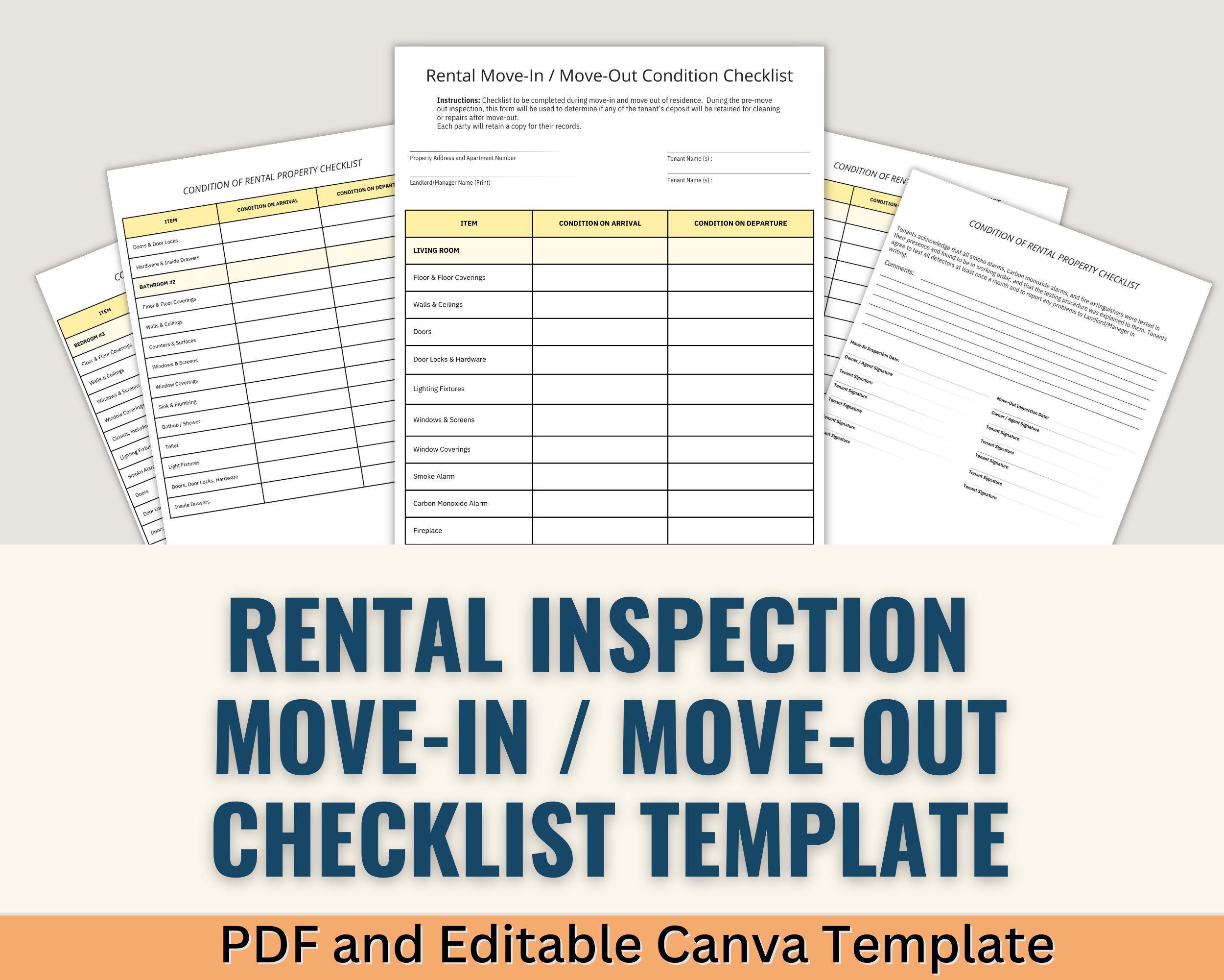 Rental Inspection Checklist, Editable Rental Property Checklist for ...