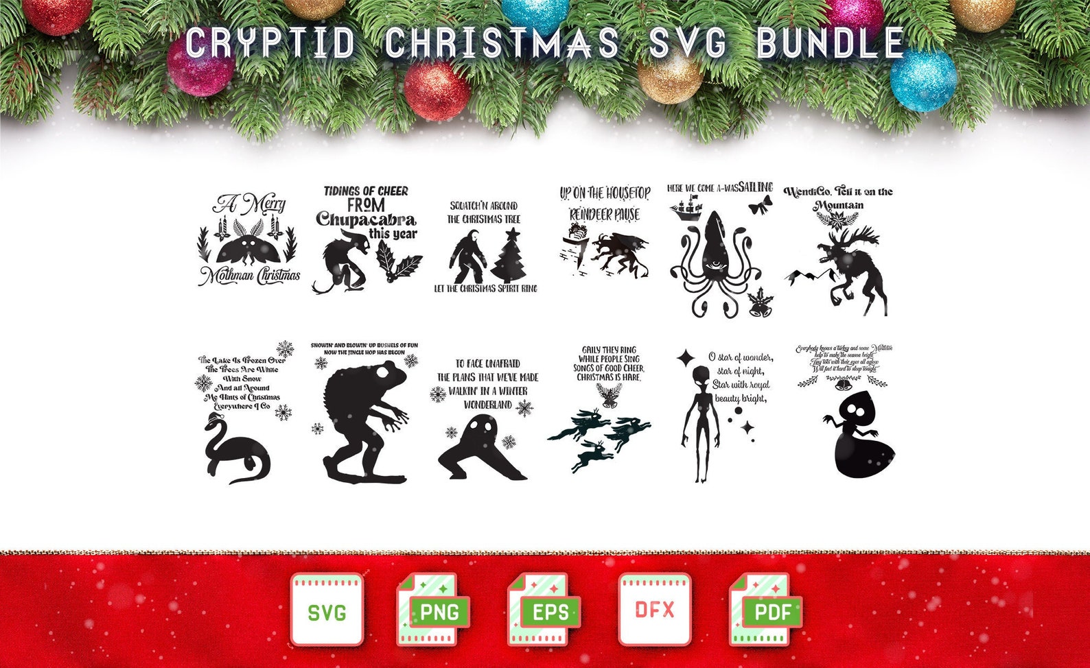 Christmas Cryptids SVG Bundle: Holiday Puns, Cut Files (digital ...