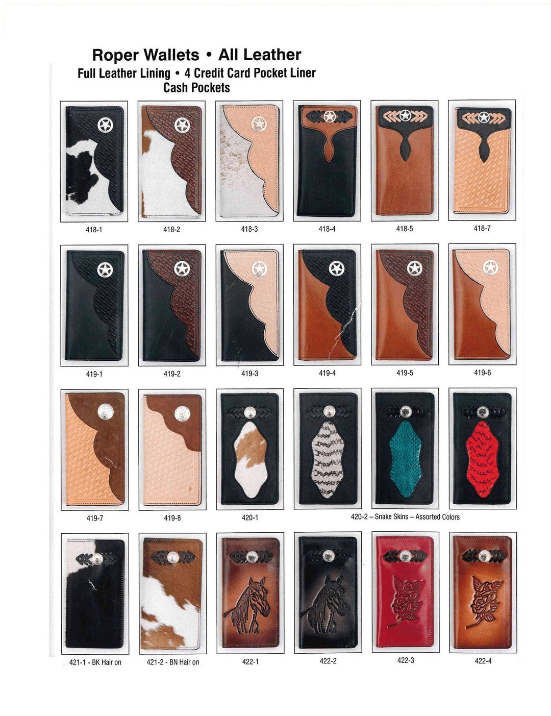 Amish Made Leather Roper Wallets 4 Credit, Checks, and Cash Slots - Etsy