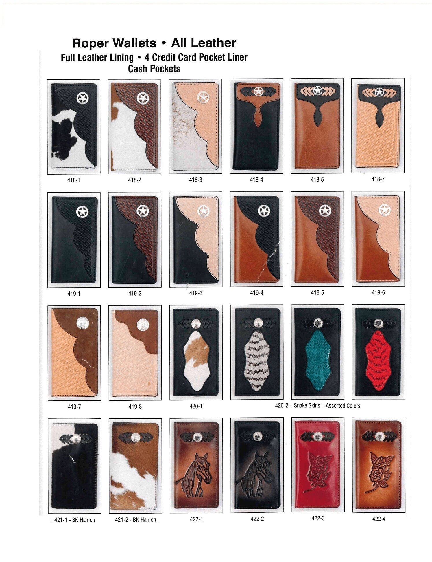 Amish Made Leather Roper Wallets 4 Credit, Checks, and Cash Slots - Etsy