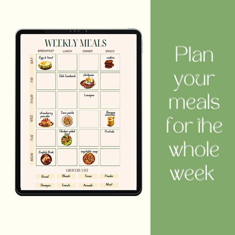 Weekly Meal Planner, Meal Prep, Grocery List, Printable Meal Planner ...