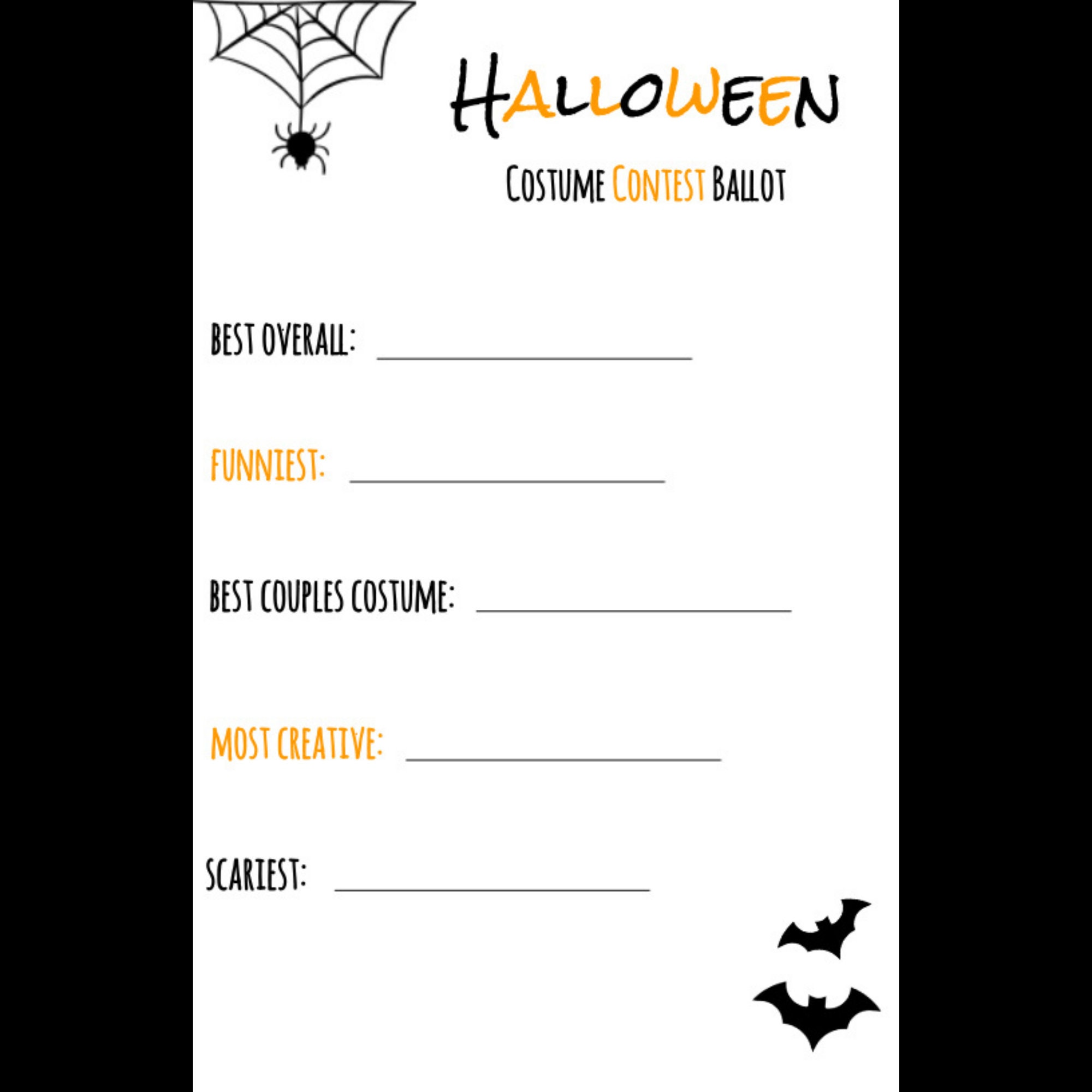 Halloween Costume Contest Score Card, Costume Contest Ballot PRINTABLE ...