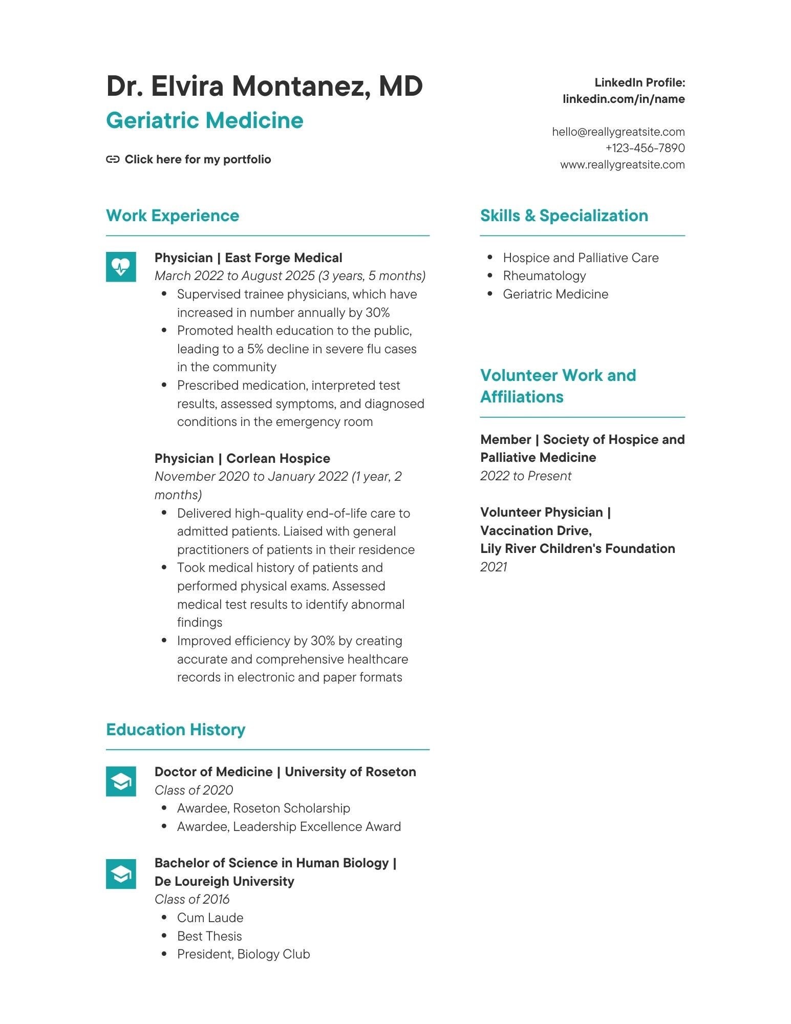 Physician/provider CV Template - Etsy