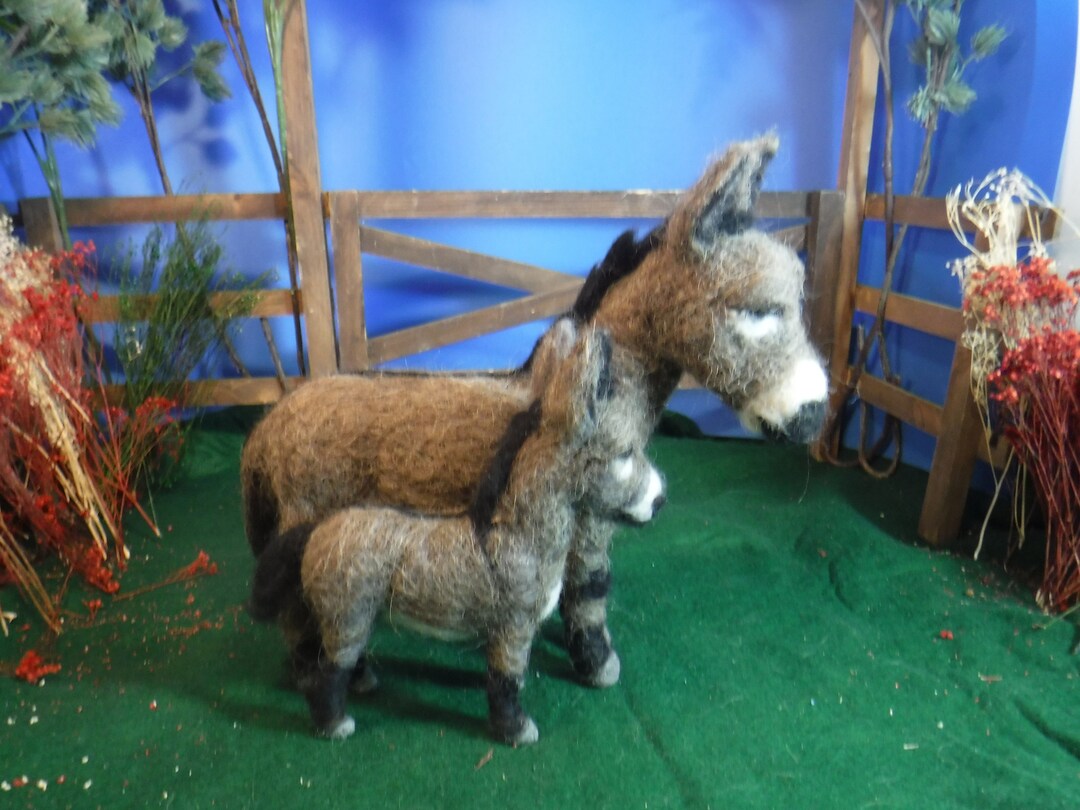 Needle Felt Grey Donkey Jennet With Foal Felting Felted - Etsy
