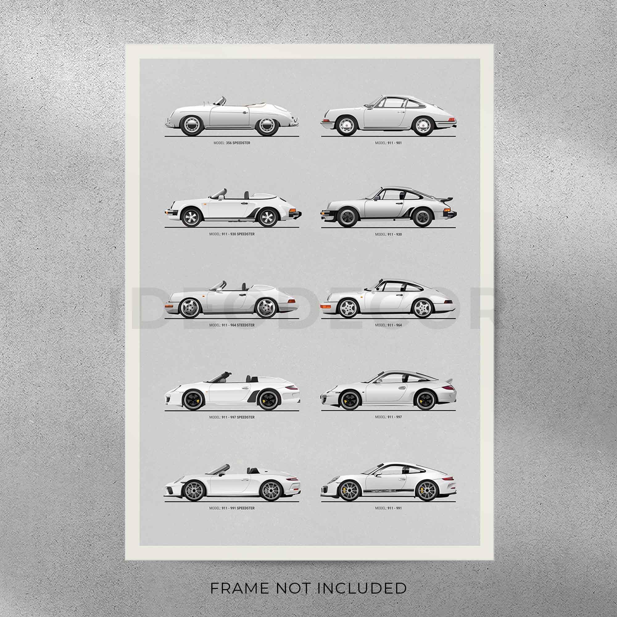 Porsche 911 and Speedster Evolution Poster, Home Decor, Wall Art Kids ...
