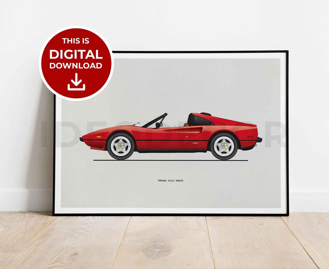 Magnum Pi Car Poster, Ferrari 308 Printable, Movie Cars Art, Film Cars ...