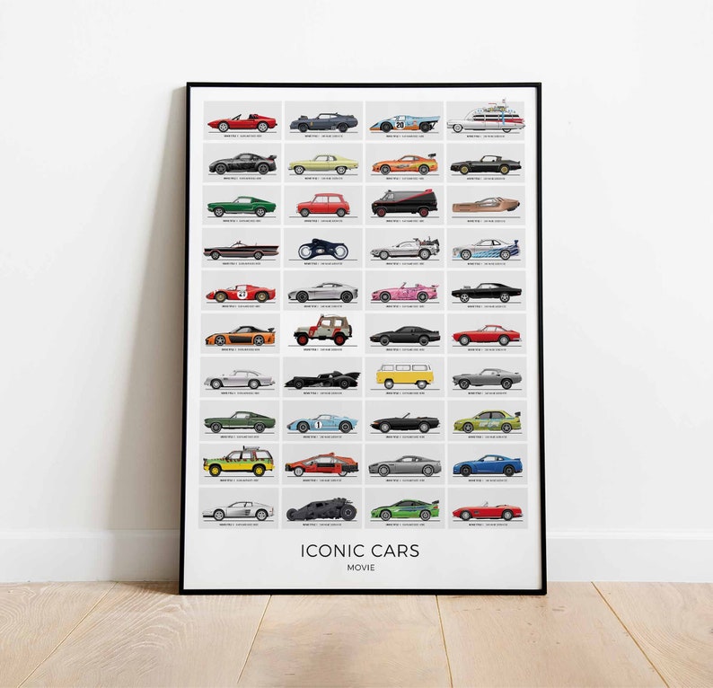 Movie Cars Poster, Cars From Films and TV. Home Decor, Wall Art Kids ...