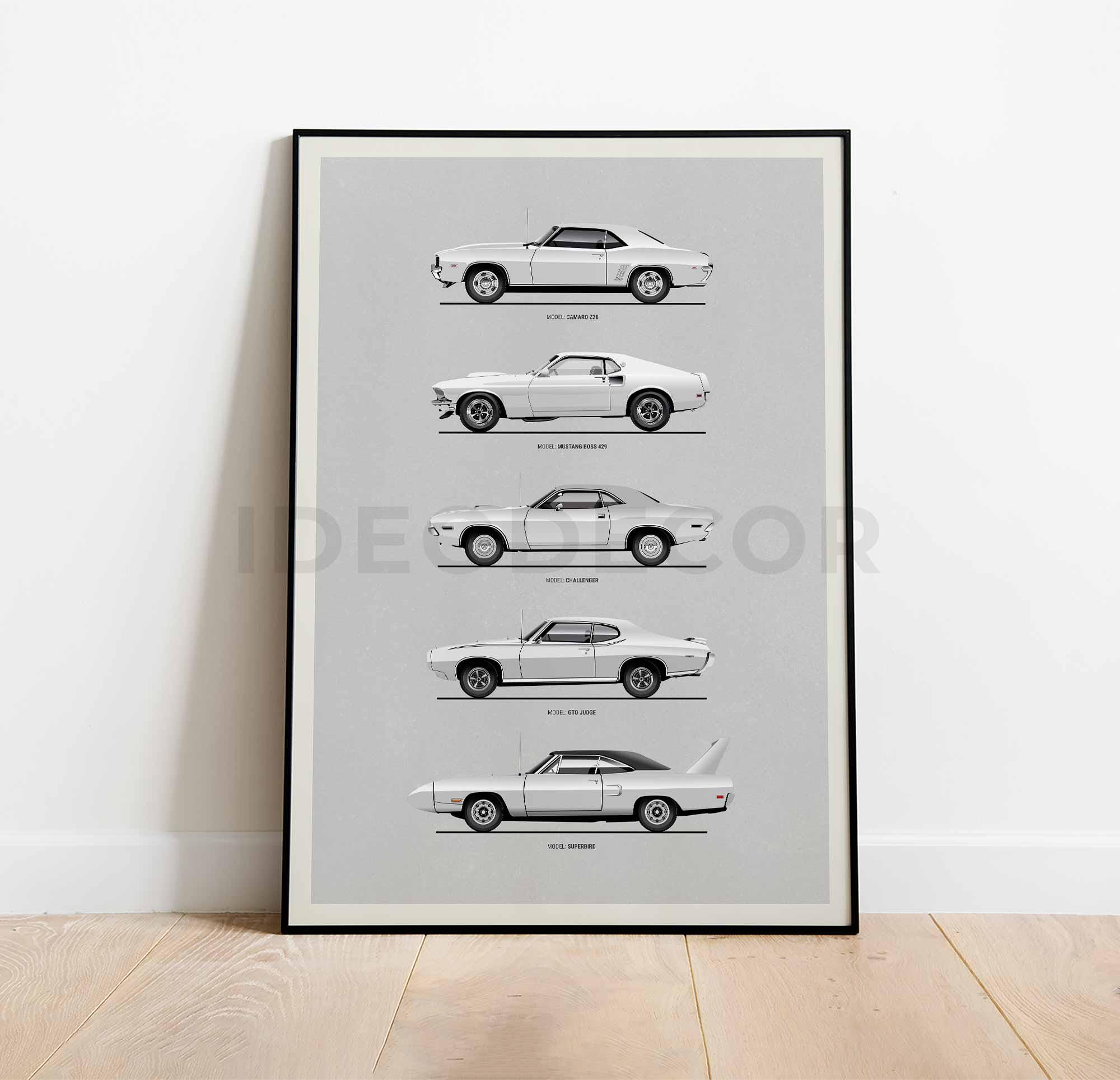 Muscle Cars Poster, American Cars Print. Iconic USA Muscle. Home Decor ...
