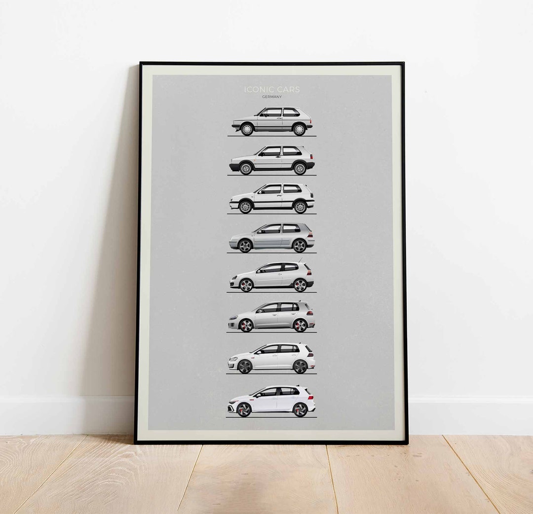 Volkswagen Golf Gti Poster, Car Evolution Print, From MK1 to MK8, Home ...
