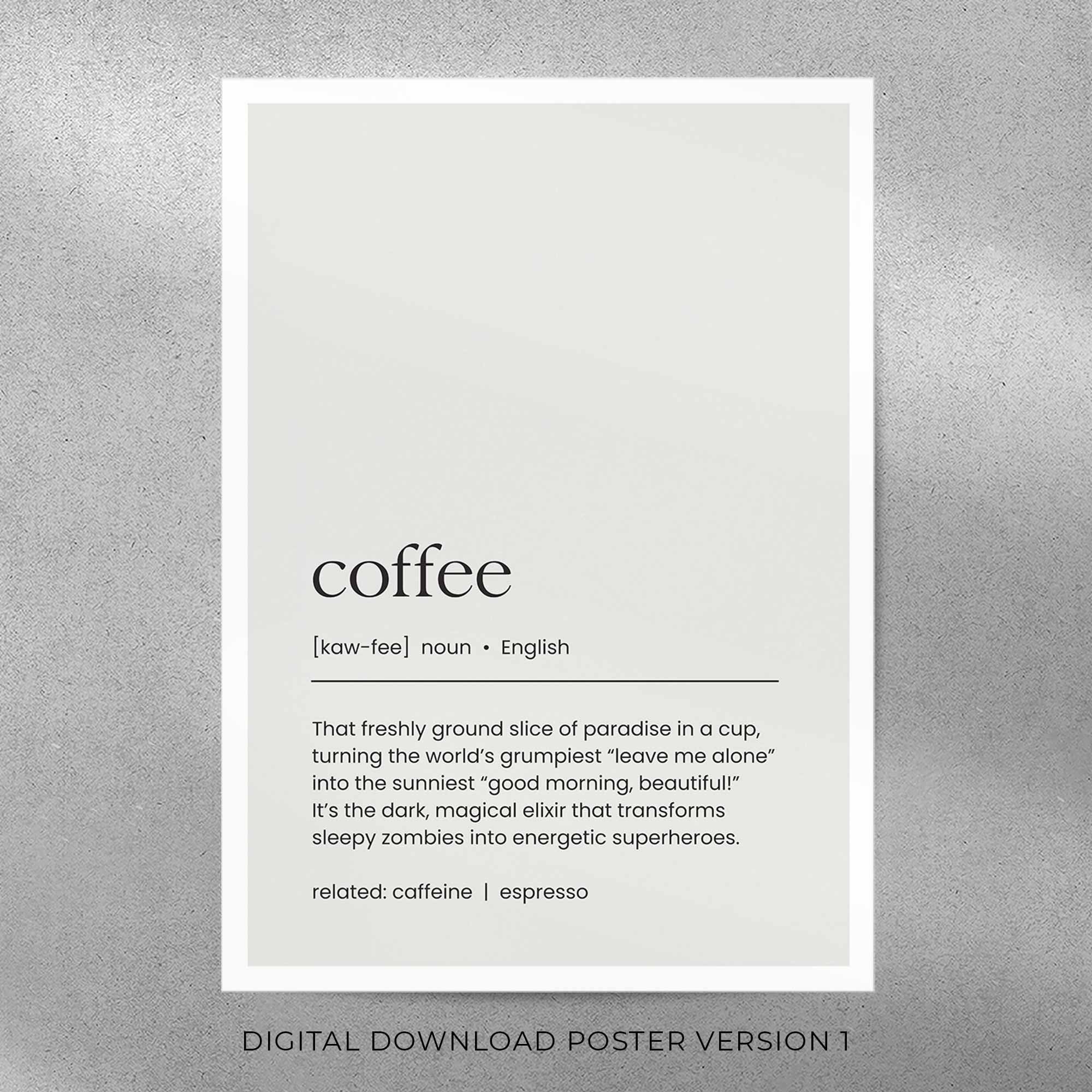 Kaffee-Definition-Wandkunst Kaffeebar zum Ausdrucken Kaffeeplakat ...