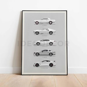 Ford Mustang Poster, Car Evolution, American Muscle Cars Print, Home ...