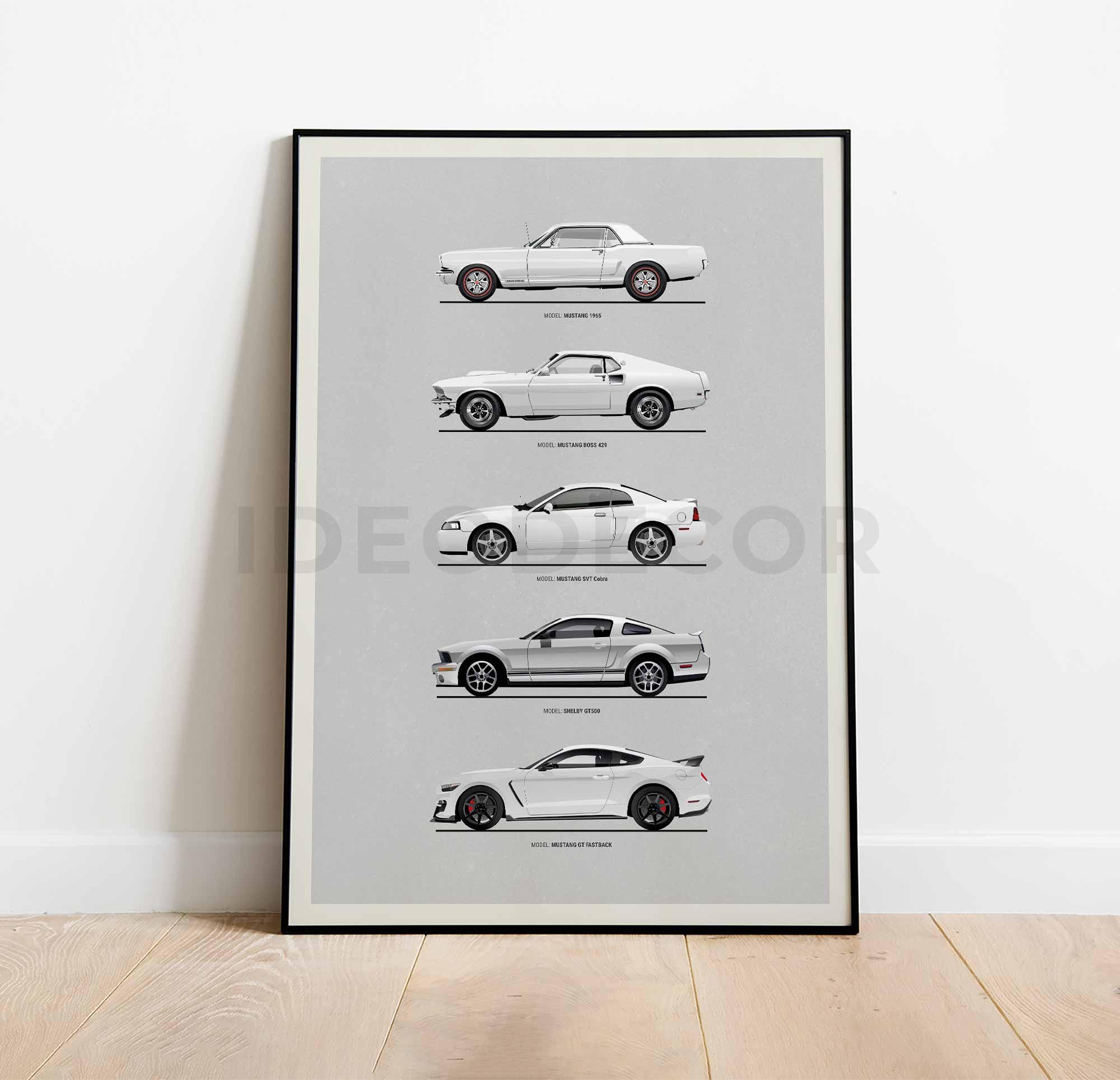 Ford Mustang Poster, Car Evolution, American Muscle Cars Print, Home ...