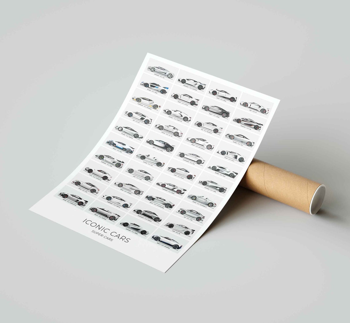 Supercars Poster Print. 40 Super Cars Collage Wall Art. Home Decor ...