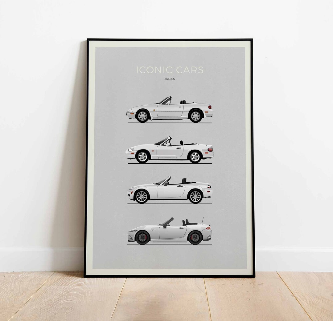 Mazda MX5 Miata Poster Car Evolution Print, Wall Art, Kids Room Decor ...