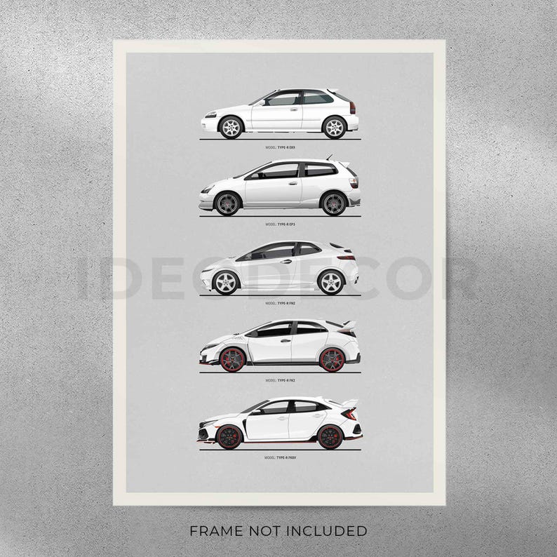 Honda Civic Poster, Cars Poster Featuring Models: Type-r EK9, EP3, EN2 ...
